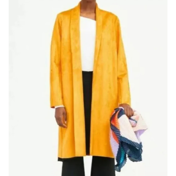 Zara | Jackets & Coats | Zara Yellow Faux Suede Trench Coat Open Front ...